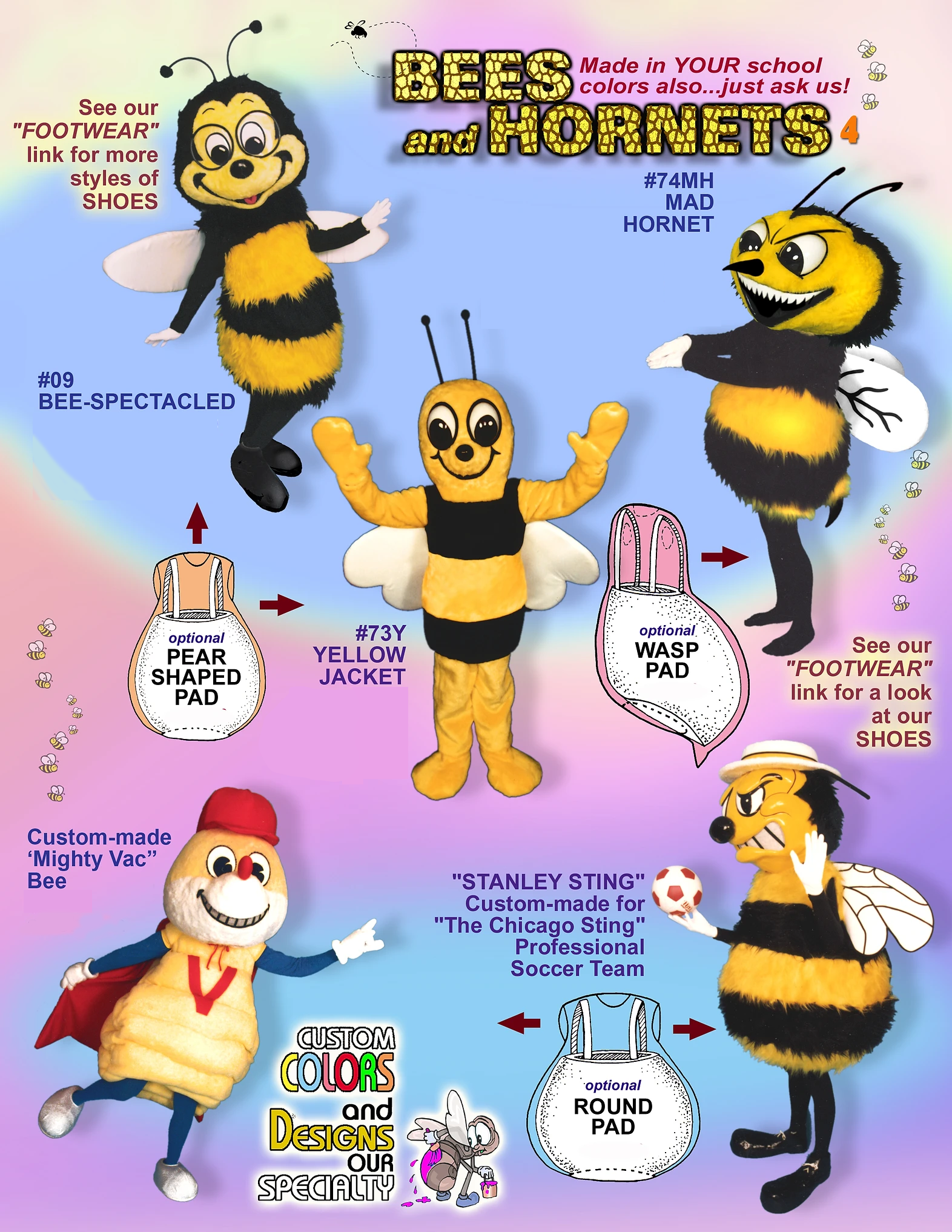 Select from Our Bee, Hornet, Wasp Mascot Costumes or We'll Customize
