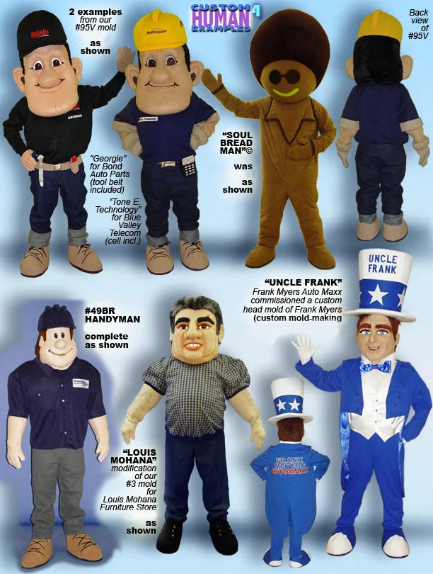 Great Human Character People Mascot Costumes Pre-designed or Custom