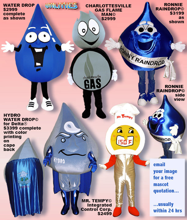 Water Drop Mascot Costumes Pre-designed or Customized Just For You