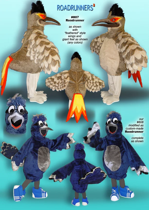 Great Roadrunner Mascot Costumes Pre-designed or Customized for You