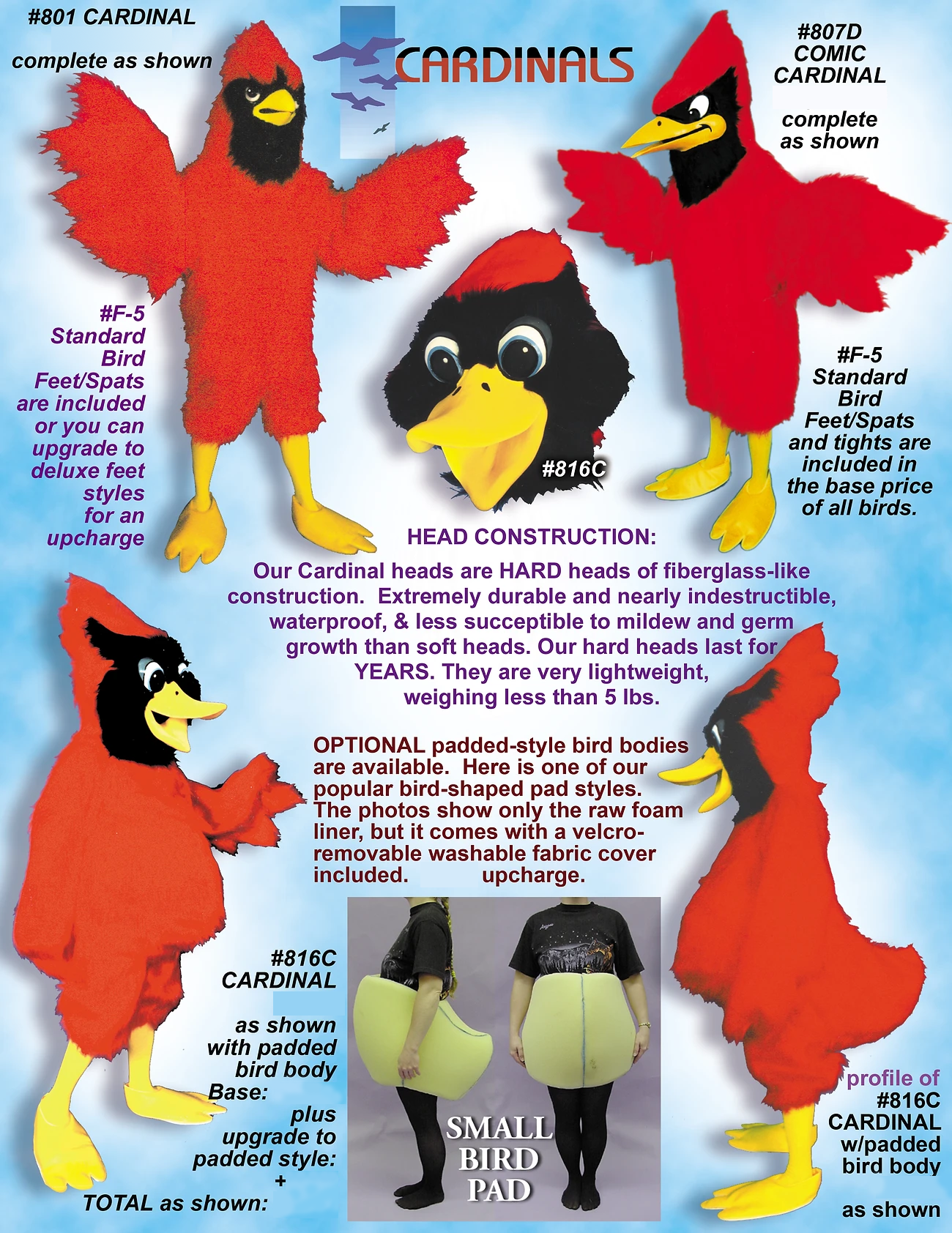 Great Cardinal Mascot Costumes Pre-designed or Customized Just for You