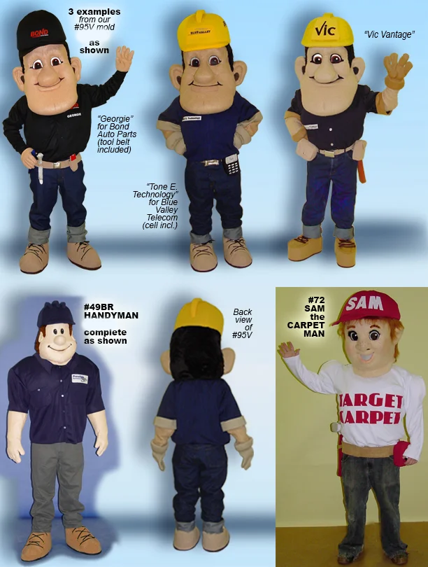 Handyman & Workman Mascot Costumes Pre-designed or Customized for You