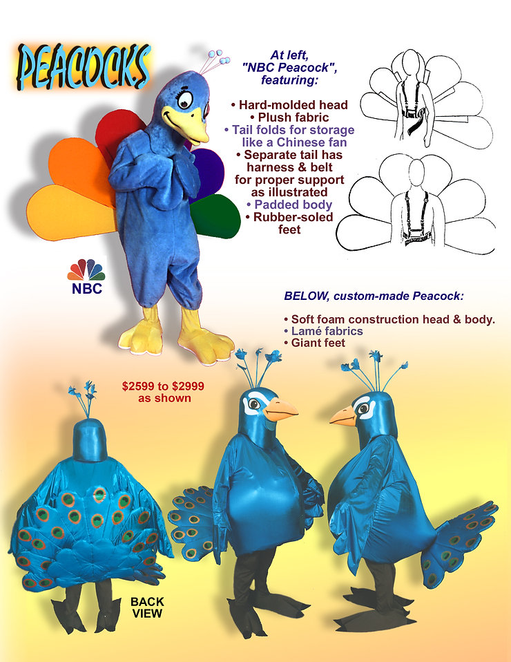 Great Peacock Mascot Costumes Pre-designed or Customized Just for You