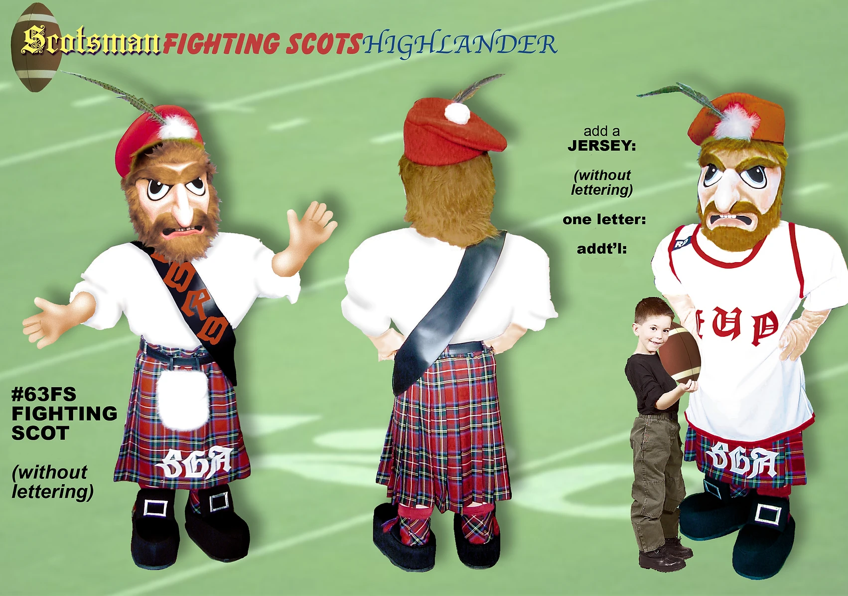Scotsman, Highlander, Scots Mascot Costumes Pre-designed or Custom