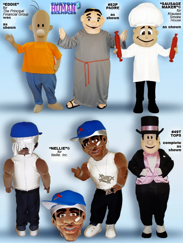 Great Human Character People Mascot Costumes Pre-designed or Custom
