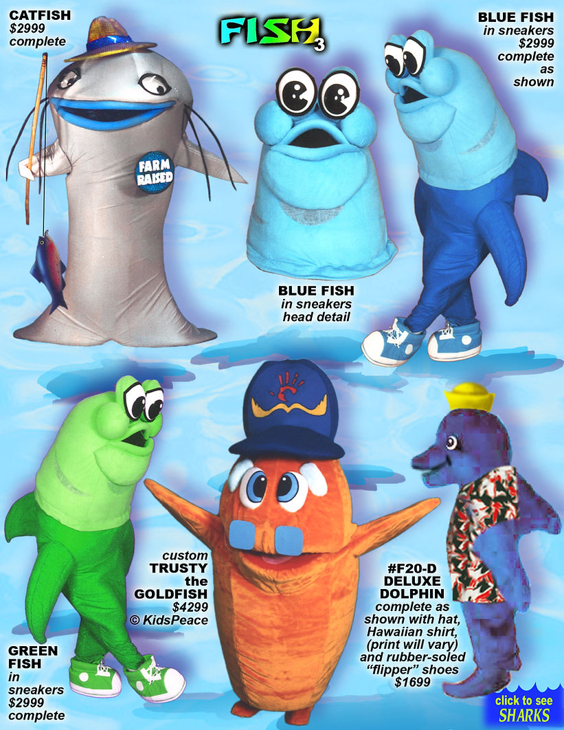 Great Fish Mascot Costumes Pre-designed or Custom Just for You