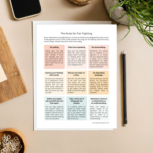Rules for Fair Fighting Worksheets | MsPsychotherapist