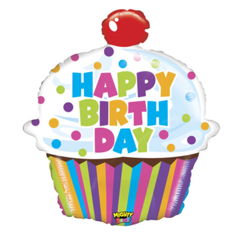 24" Dots Pattern Rainbow Stripes Cupcake HBD Helium Balloon - hb52 ...