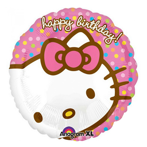 18" Dots Pattern Hello Kitty Head HBD Helium Balloon - k11 | Dream Party