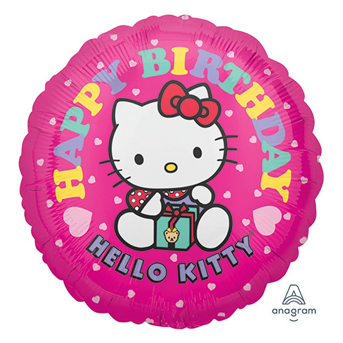 18" Heart Pattern Hello Kitty HBD Helium Balloon - k01 | Dream Party