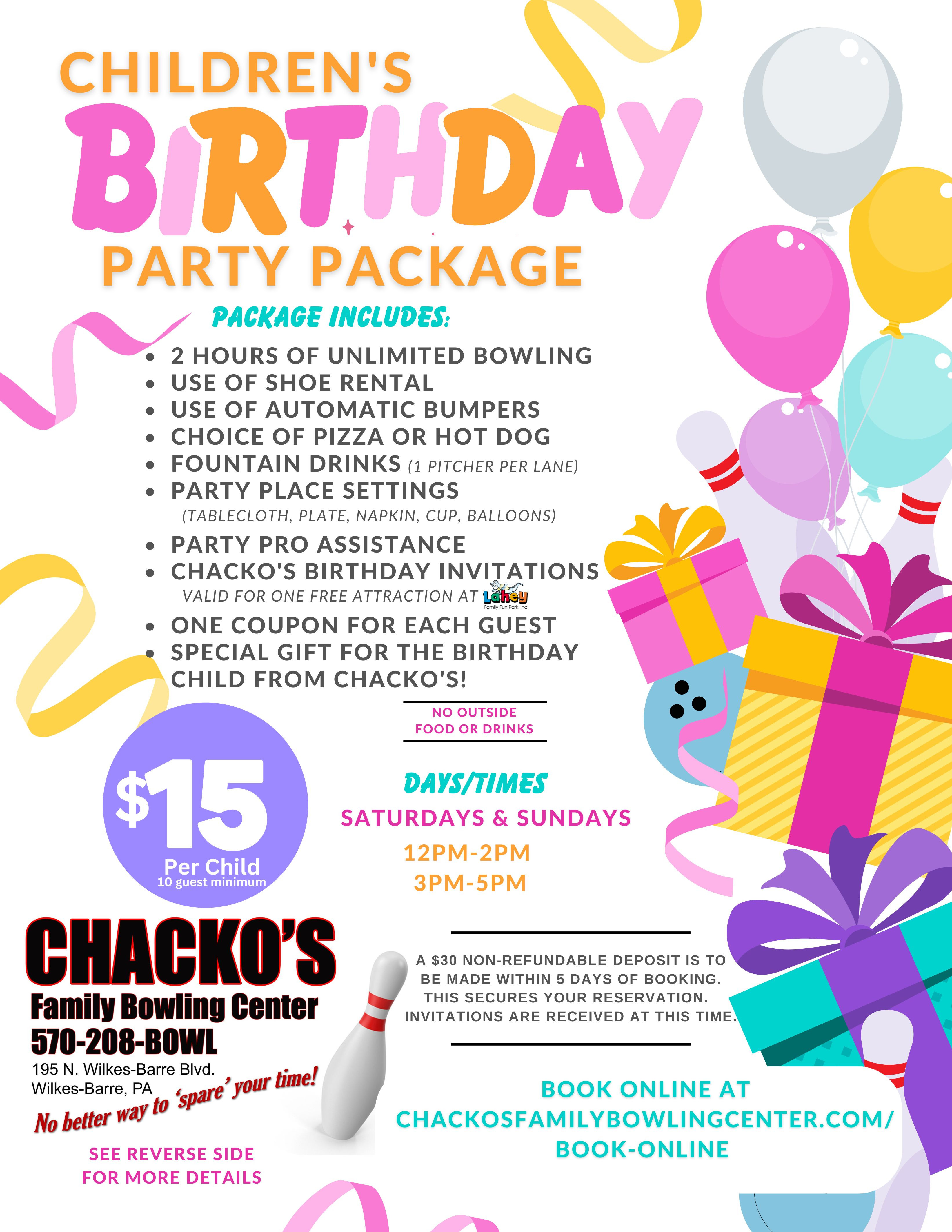 Childrens Birthday Party Package | chackos-fbc