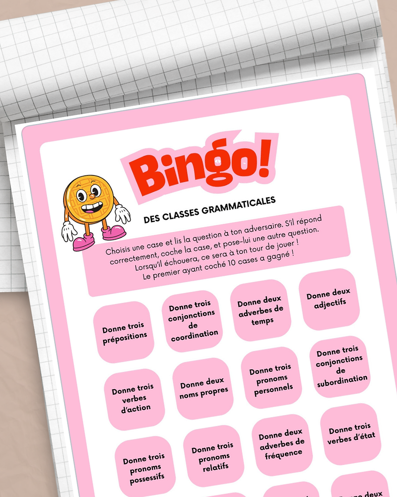 Bingo des classes grammaticales (modifiable)