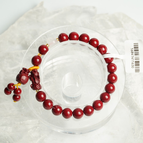 Cinnabar with Pixu & Money Bag Charm Natural Stone Bracelet | Sparkling ...