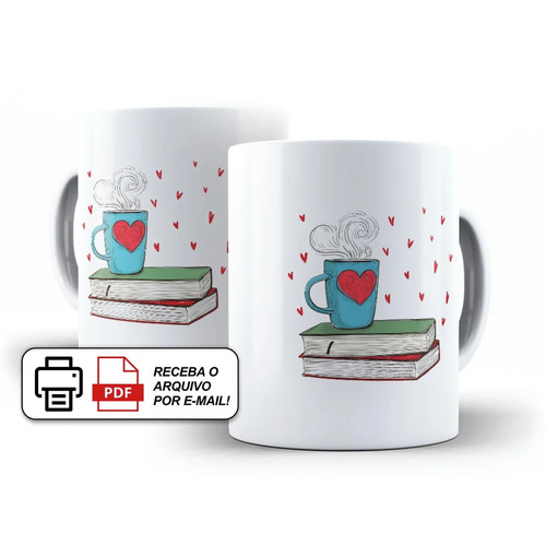 Arte Digital para Sublimação – Estampa Livros e Café para Caneca ...