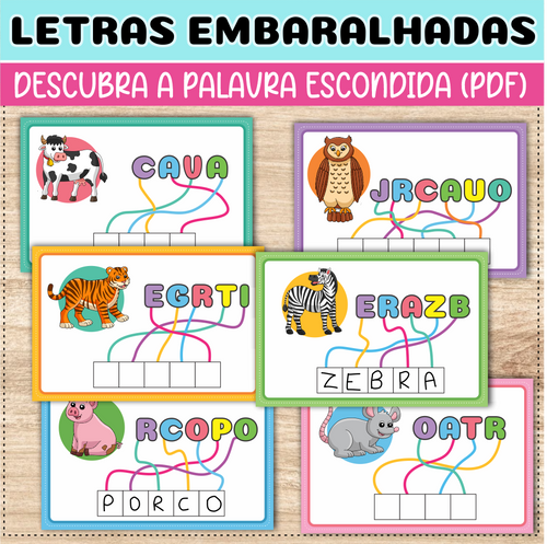 Jogo das Letras Embaralhadas (animais) - Atividade Escolar | Plintz Design