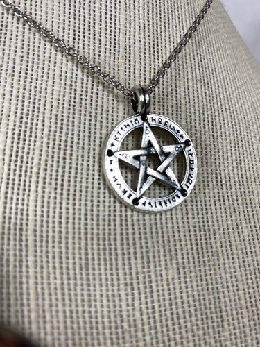 Intricate Pentagram Necklace Silver Tone | not-topic