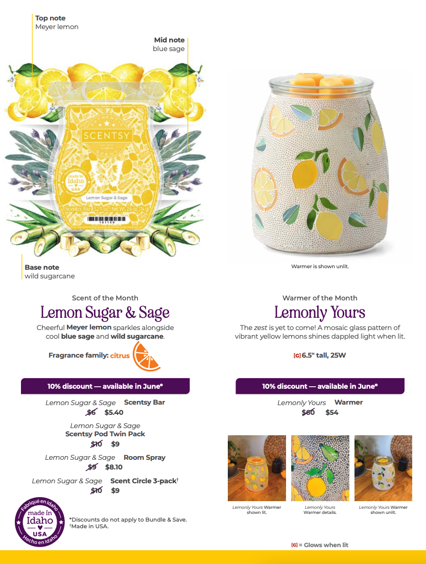 June 2025's Scentsy Warmer of the Month: Lemonly Yours + Lemon Sugar & Sage