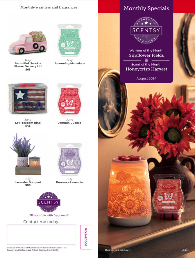 August 2024's Sunflower Fields & Honeycrisp Harvest Scentsy Warmer