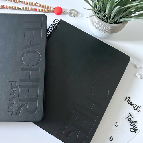 25/26 Black Timed Vegan Leather Teacher Planner | Two Planner Babes