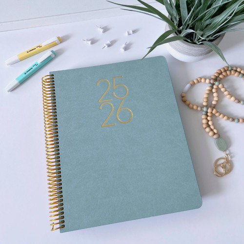 25/26 Green Blocked Vegan Leather Teacher Planner | Two Planner Babes