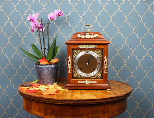 Elliot Two Train 8 Day Striking Mantel Clock In A Basket Style Mahogany ...