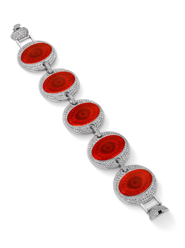 Ellipse 18ct White Gold Diamond and Red Enamel Bracelet | House of Benney
