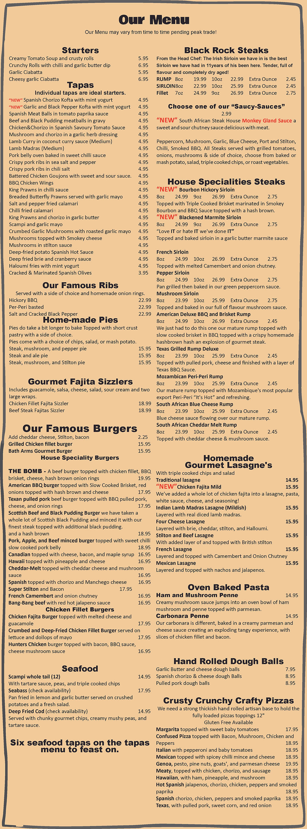 MAIN MENU | The Old Bath Arms