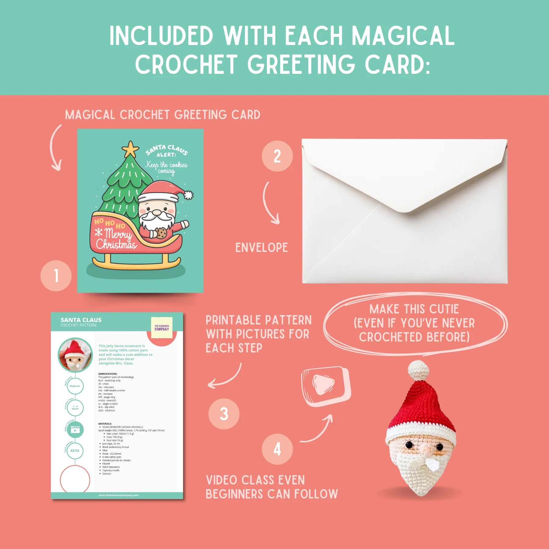"Merry Christmas" Santa Clause Greeting Card & Crochet Pattern ...