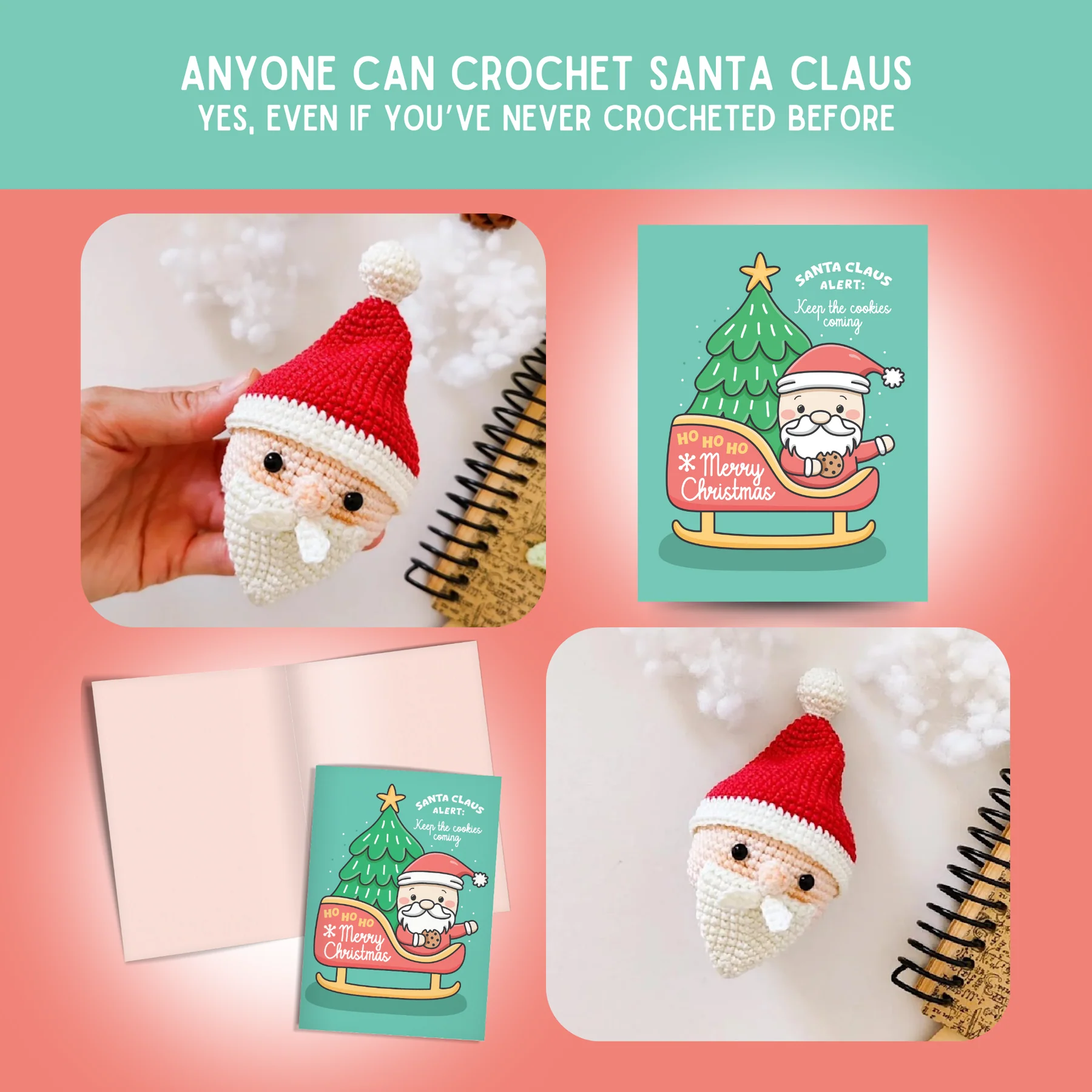 "Merry Christmas" Santa Clause Greeting Card & Crochet Pattern ...