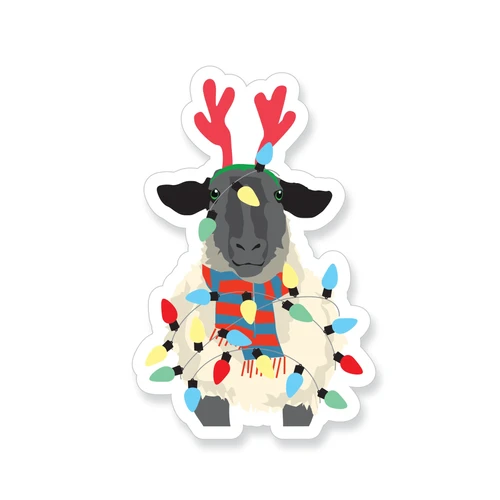 Holiday Sheep with Christmas Lights - Vinyl Sticker | Walther Handmade LLC