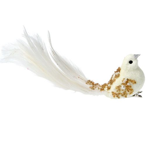 Bird on Clip (5cm) - Cream with Gold Beads | Grey & Adler