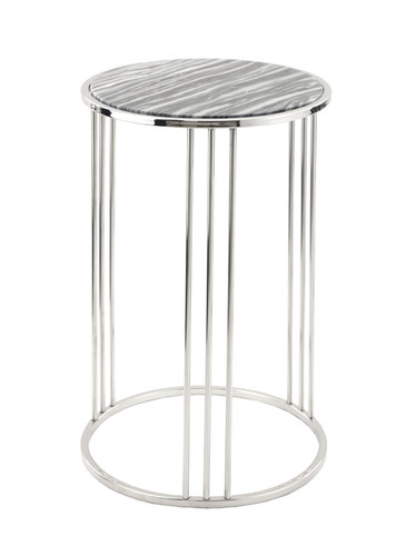 Stainless steel side table with grey marble top | Grey & Adler