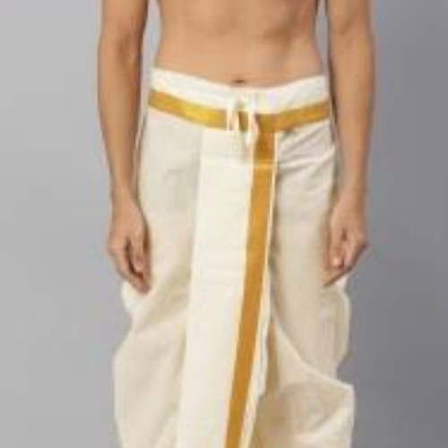 Off White Pure Cotton Readymade Adjustable Dhoti with Zari Border| WiMO