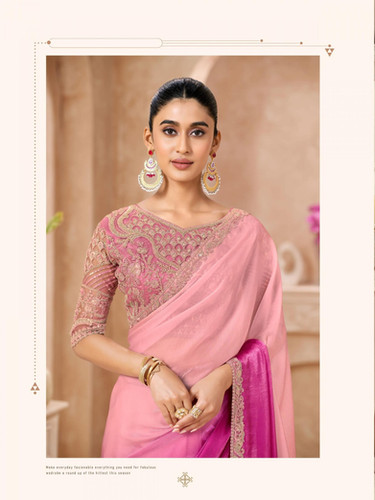 Premium Ready-to-Wear Saree in Fendy Silk, Embellished Lace, Designer ...