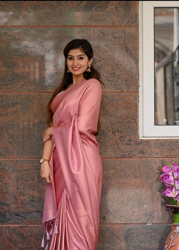 Kubera Pattu Rose Pink Ready to Wear Saree With Running Blouse
