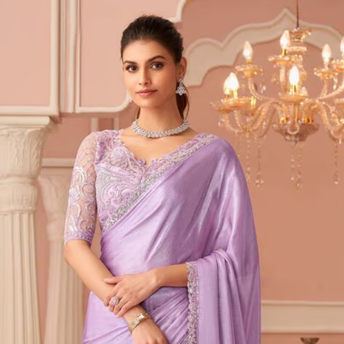 Premium Shimmer Chiffon Ready to Wear Saree with Embroidered Designer ...