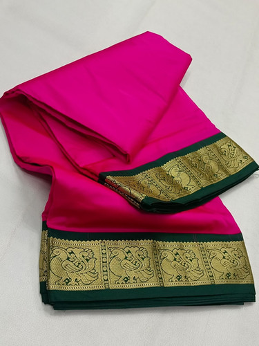 Semi Silk Readymade Madisar Saree With Contrast Peacock Border Contrast ...