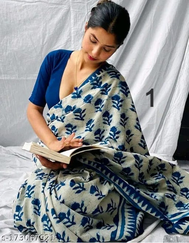 Indigo Color Saree - Ready to Wear Cotton Saree - Jaipuri Saree