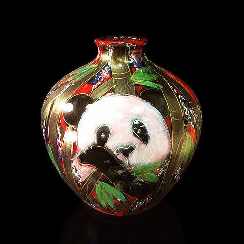 Handpainted Panda vase 26 cm large round wildlife vase | Anita Harris ...