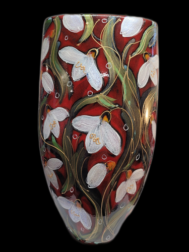 Stunning Ruby Snowdrops 28cm oval vase handpainted with lustre and olld ...