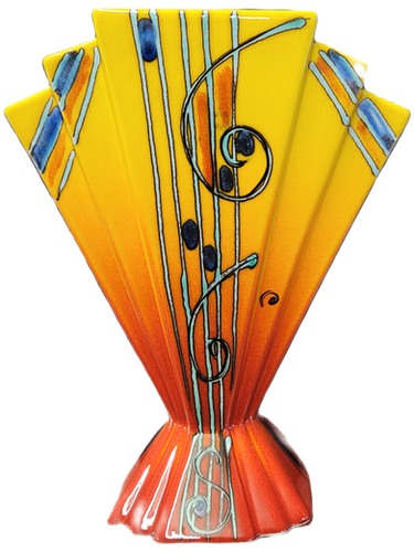 24cm fan vase handpainted in a stunning design reminiscent of a music ...