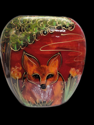 12cm vase hand painted with a beautiful fox | Anita Harris Pottery