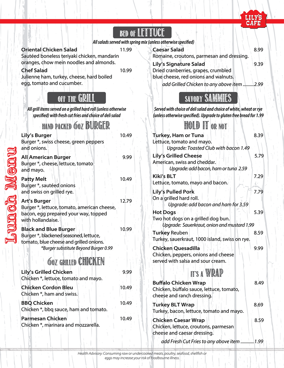 Lillies Cafe Menu at David Montelongo blog