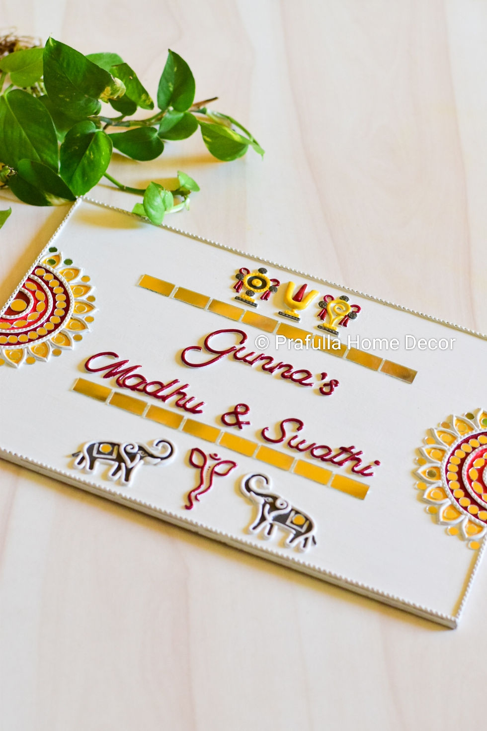 Balaji Ganesha With Twin Gajah Lippan Nameplate Nameplate For Home balaji-ganesha-with-twin-gajah-lippan-nameplate-nameplate-for-home