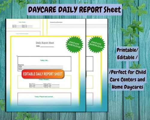 DAYCARE DAILY REPORT Sheet/ Printable/Editable | Standout Daycare