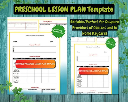 PRESCHOOL LESSON PLAN Template/ Editable | Standout Daycare