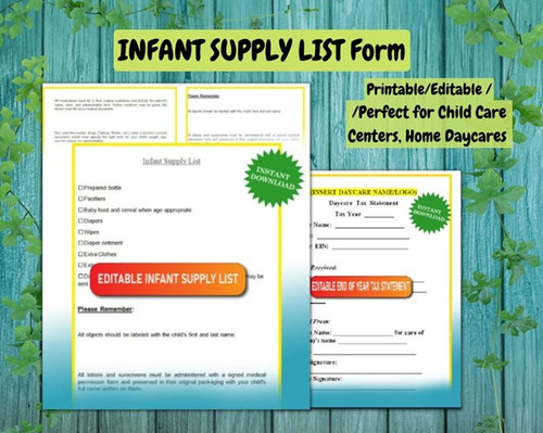 INFANT SUPPLY LIST Form / Editable | Standout Daycare