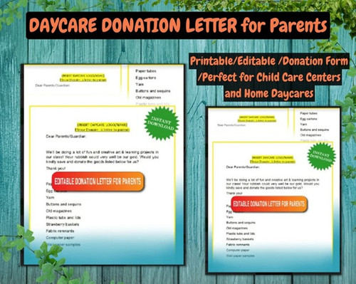 DAYCARE DONATION LETTER for Parents/ Printable/Editable /Donation Form ...