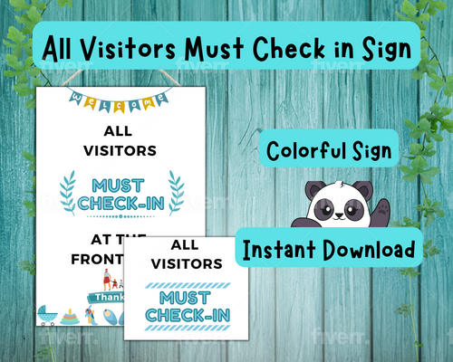 All Visitors Must Check In Sign For Daycare | Colorful Instant Download 