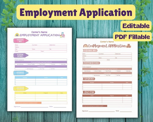 Daycare Employment Application / Editable & Fillable PDF | Standout Daycare